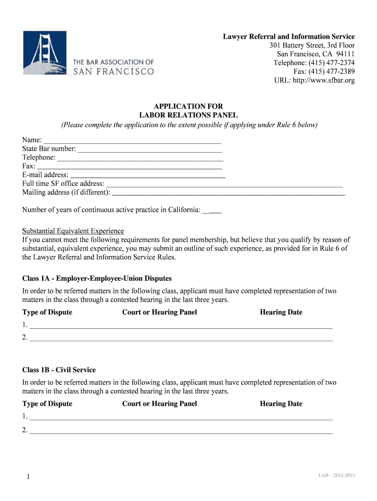 Fillable Online sfbar Lawyer Referral and Information Service - The Bar Association Fax Email ...