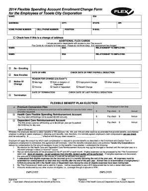 Fillable Online tooelecity 2014 Flexible Spending Account Enrollment/Change Form for the ... Fax ...