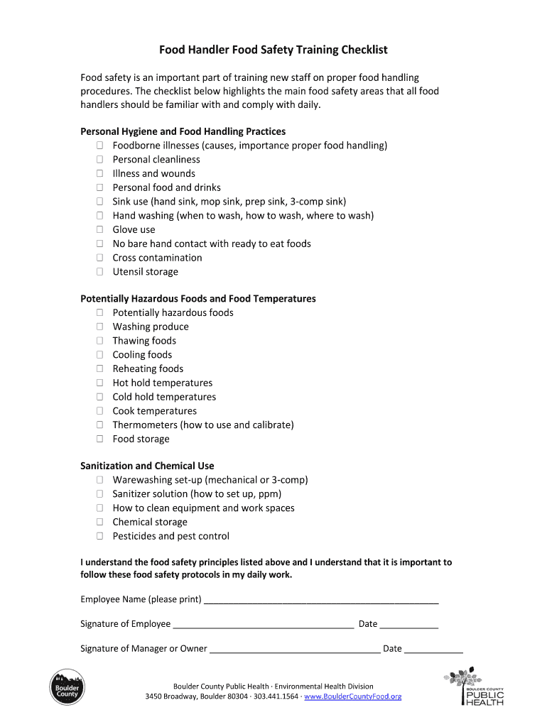 Fillable Online bouldercounty Food Handler Food Safety Training ...
