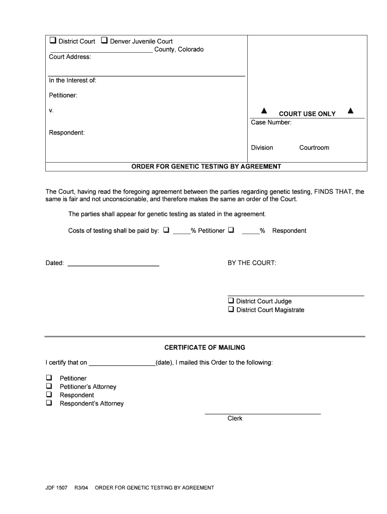 ORDER FOR GENETIC TESTING BY AGREEMENT - courts state co: Fill out ...