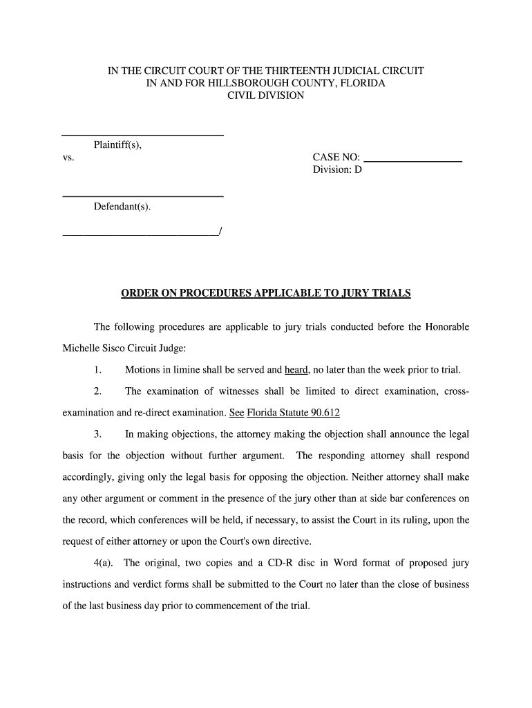 Fillable Online fljud13 Order on Procedures for jury Trials Fax Email Print - pdfFiller