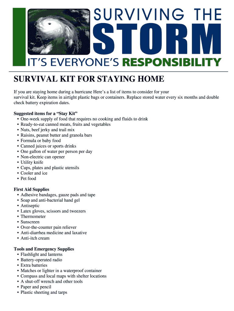 Fillable Online SURVIVAL KIT FOR STAYING HOME Fax Email Print - pdfFiller