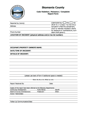 Fillable Online skamaniacounty Code Violation- Nuisance- Complaint Form ...