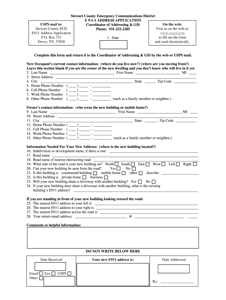 Fillable Online To complete the "Application for a New E911 Address ...