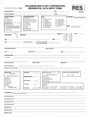 Fillable Online Savannah multi-list corporation residential data input ...