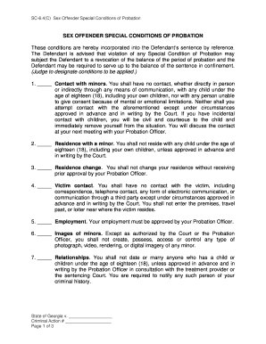 Fillable Online gaclerks SPECIAL CONDITIONS OF PROBATION FOR VIOLATION ...