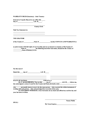 Fillable Online WARRANTY DEED (Statutory) Joint Tenancy Fax Email Print ...