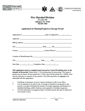Fillable Online harnett Application for Blasting/Explosives Storage ...