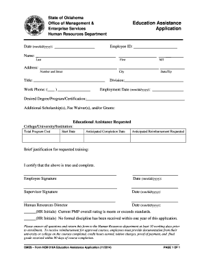 Fillable Online Education Assistance Application - State of Oklahoma ...