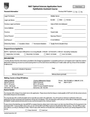 Fillable Online nait NAIT Optical Sciences Application Form Ophthalmic ...
