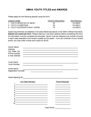 Fillable Online amha Youth - Titles and Awards Form - amha Fax Email ...