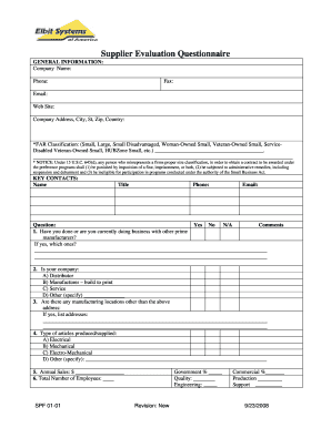 Supplier Evaluation Questionnaire - Fill Online, Printable, Fillable ...