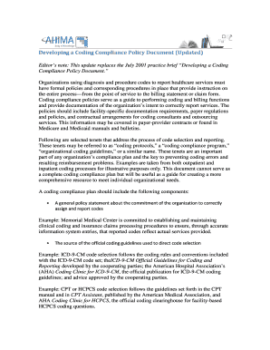 Fillable Online Developing a Coding Compliance Policy Document (Updated ...