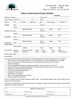 Fillable Online APPLICATION FOR BUILDING PERMIT OFFICE ... - City of ...