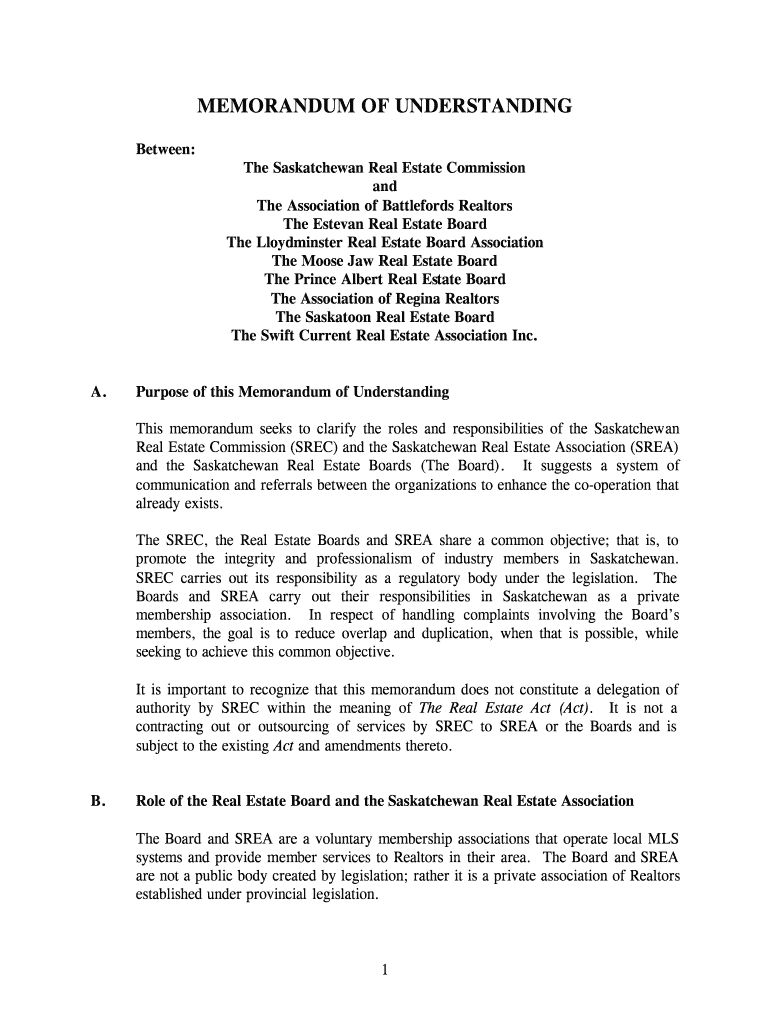 Fillable Online MEMORANDUM OF UNDERSTANDING - SREC Fax Email Print - pdfFiller