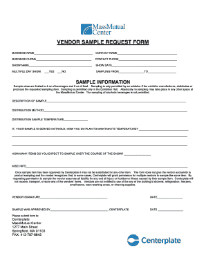 Fillable Online VENDOR SAMPLE REQUEST FORM Fax Email Print - pdfFiller