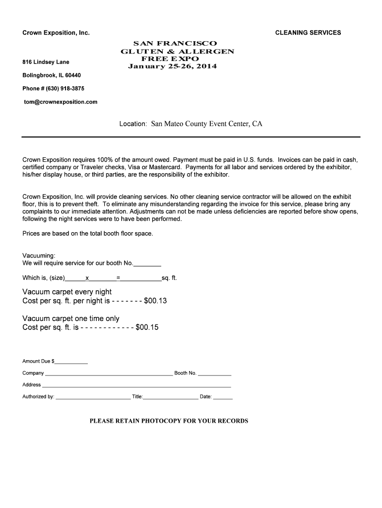 Fillable Online Booth Cleaning Form - Gluten & Allergen Free Expo Fax ...