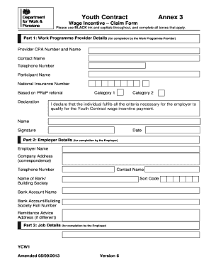 Fillable Online Wage Incentive Claim Form (YCW1) form - Gov.uk Fax ...
