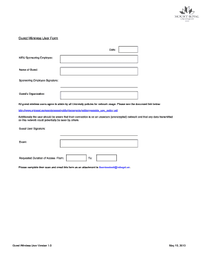 Fillable Online Guest Wireless User Form - Mount Royal University Fax Email Print - pdfFiller