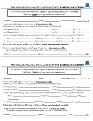 Fillable Online MRU KIDS AUTHORIZATION OF RELEASE FORM (PHOTO ... Fax ...