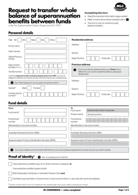 Fillable Online Request to transfer whole balance of superannuation ...