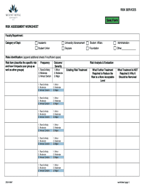 Fillable Online Risk Assessment Worksheet Form - Mount Royal University ...