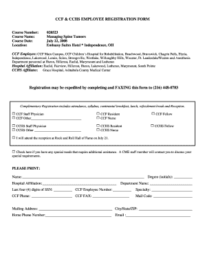 Fillable Online CCF & CCHS EMPLOYEE REGISTRATION FORM Registration may ...