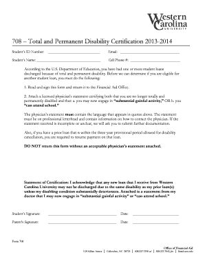 Fillable Online wcu B708b Total and Permanent Disability Certification ...
