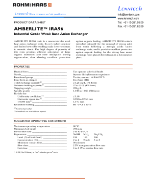 Fillable Online DuPont Resins AmberLite IRA96 Ion Exchange Resin Fax ...