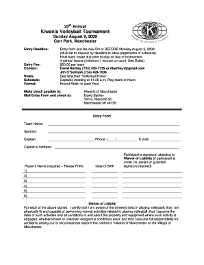Fillable Online Kiwanis Volleyball Entry Form w Rules Fax Email Print ...