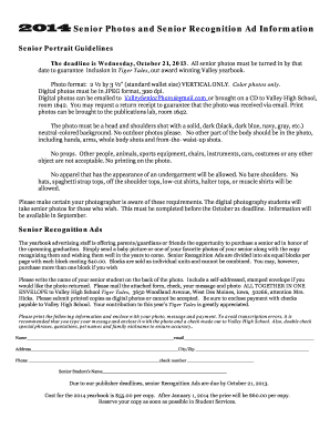 Fillable Online 2014 Senior Photos and Senior Recognition Ad Information Fax Email Print - pdfFiller
