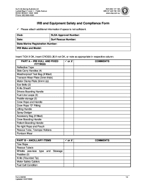 Fillable Online surflifesaving sportal com IRB and Equipment Safety and ...