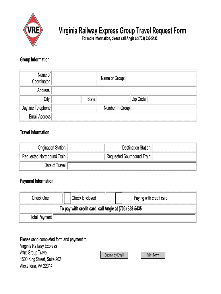 Fillable Online vre Printable Group Form - Virginia Railway Express Fax ...