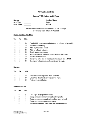 Fillable Online vre ATTACHMENT R.2 Sample VRE Station Audit Form ...