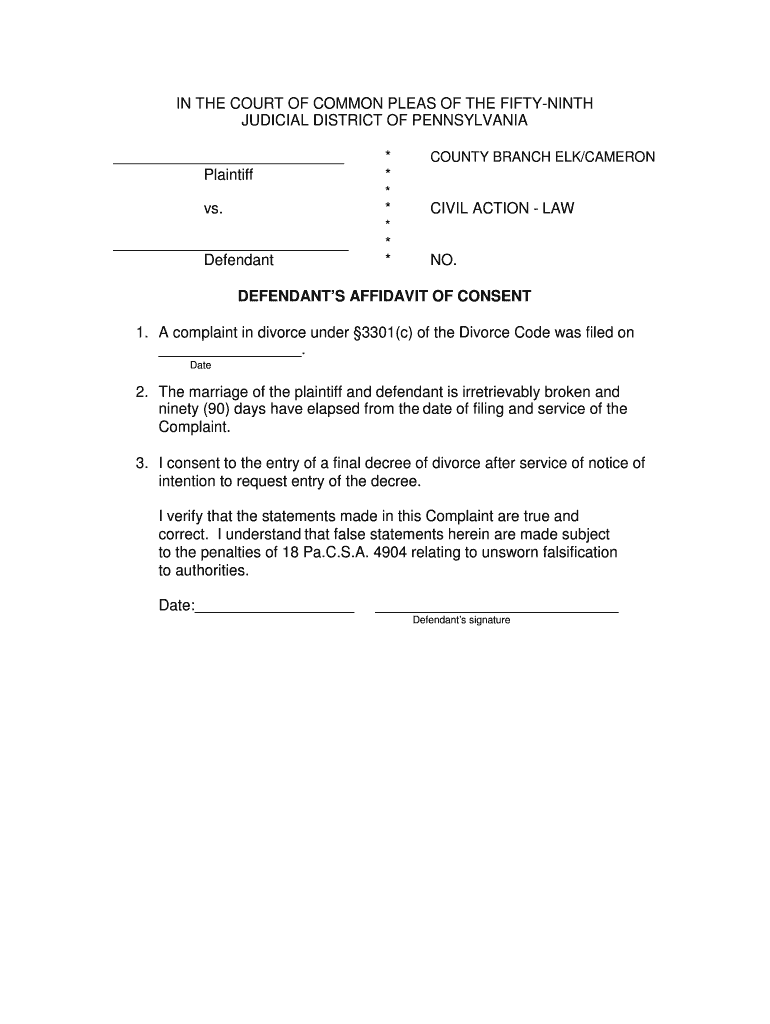 Fillable Online co elk pa form - div - consent 3301c deft. Petition for ...