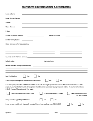 Fillable Online co elk pa CONTRACTOR QUESTIONNAIRE amp REGISTRATION Fax ...