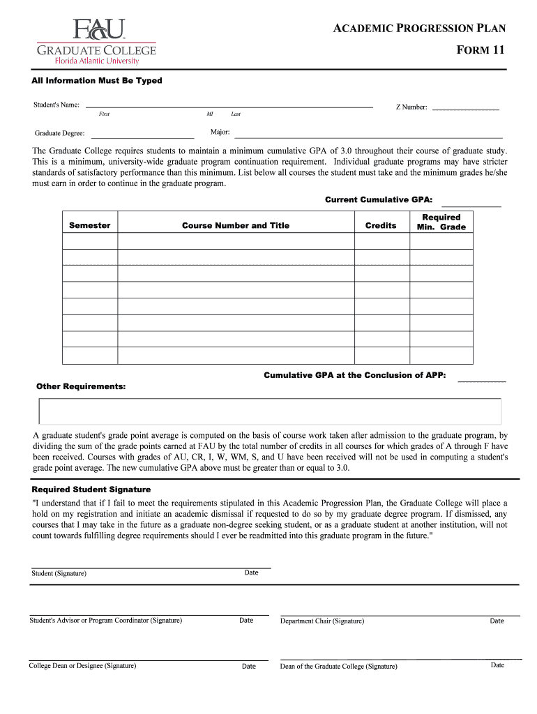 Fillable Online science fau FORM_11_Academic_Progression_Plan - Charles ...