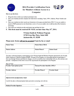 Fillable Online pebp state nv 2014 Provider Certification Form for ...