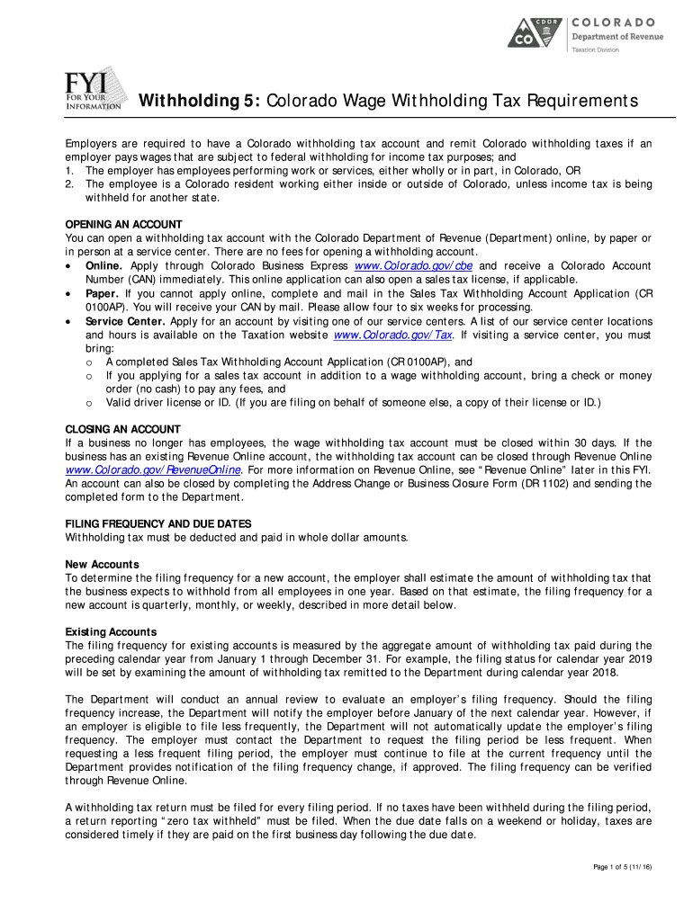 Fillable Online Withholding 5: Colorado Wage Withholding Tax ...