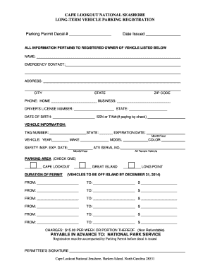 Fillable Online nps LONG-TERM VEHICLE PARKING REGISTRATION Fax Email ...