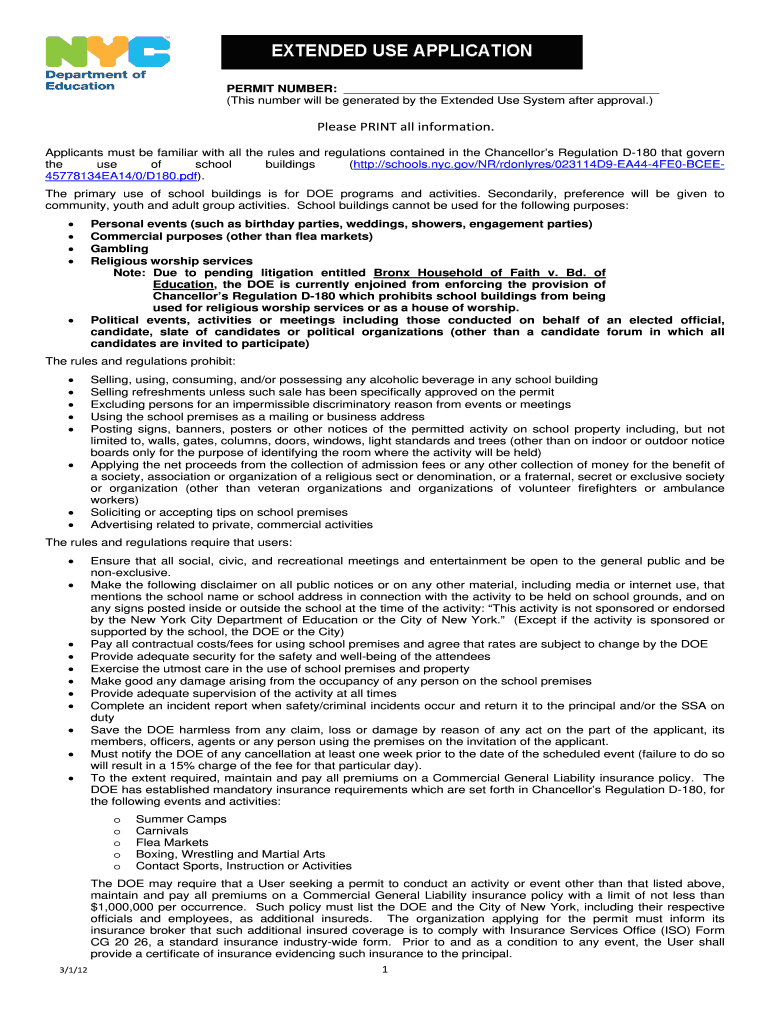 New York City School Building Permit Application - Blank Fillable ...