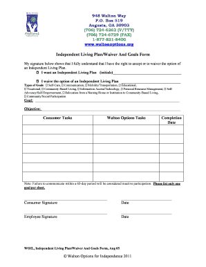 Fillable Online ilru Independent Living Plan/Waiver And Goals Form Fax ...