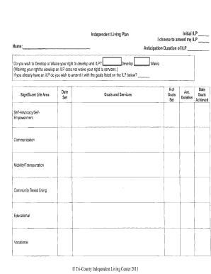 Fillable Online ilru Independent Living Plan Form Fax Email Print ...