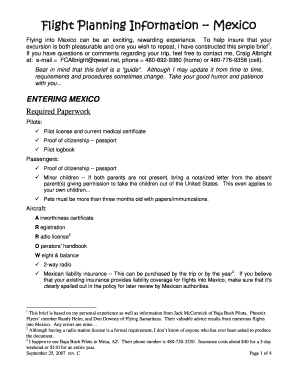 Fillable Online Flight Planning Information -- Mexico Fax Email Print ...