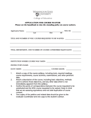 Fillable Online education wsu Course Waiver Form - WSU College of ...