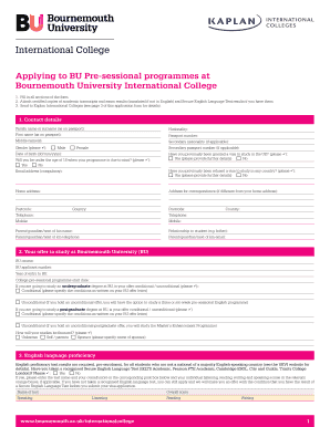 Fillable Online Applying to BU Pre-sessional programmes at Fax Email ...