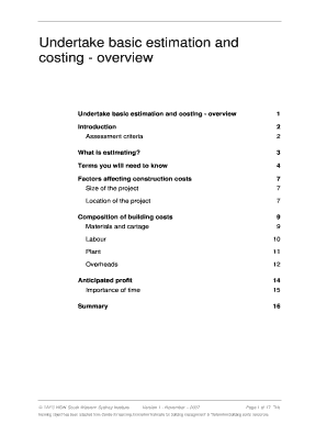 Fillable Online Undertake basic estimation and costing - overview Fax ...