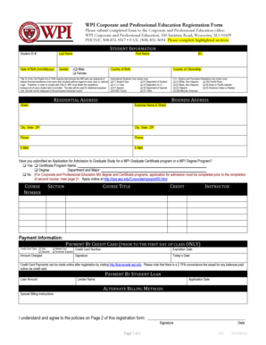 Fillable Online ece wpi WPI Corporate and Professional Education Registration Form ... - ece wpi ...