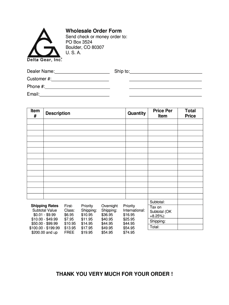 Fillable Online Wholesale Order Form THANK YOU VERY MUCH ... - Delta ...