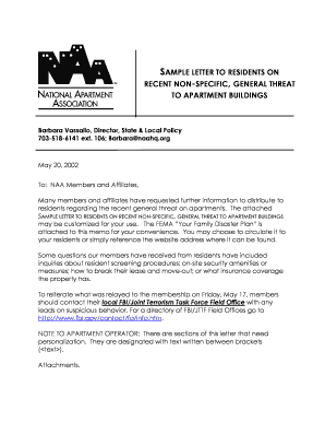 Fillable Online SAMPLE LETTER TO RESIDENTS ON Fax Email Print - pdfFiller